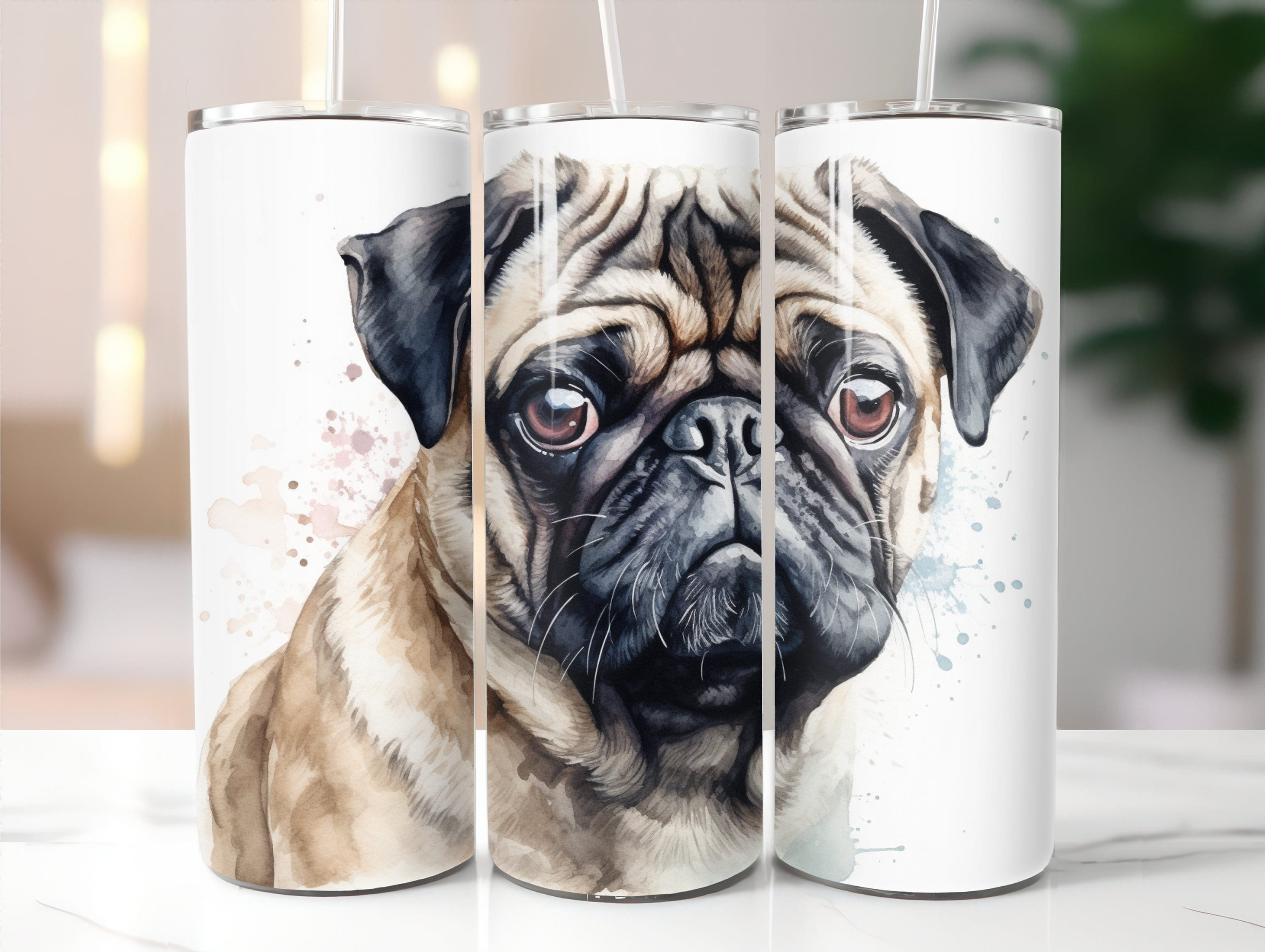 Pug Watercolor Tumbler Wrap, PNG & SVG Sublimation Designs, 20 Oz ...