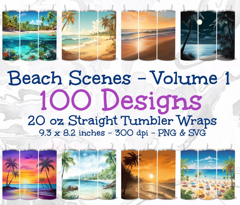 Beach Tumbler Wrap Bundle Volume 1, PNG & SVG Sublimation Designs, 20 ...