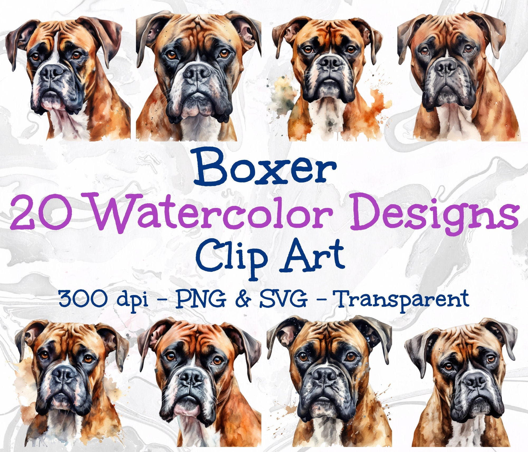 Boxer Watercolor Clipart Transparent Background, 20 PNG & SVG Clipart ...