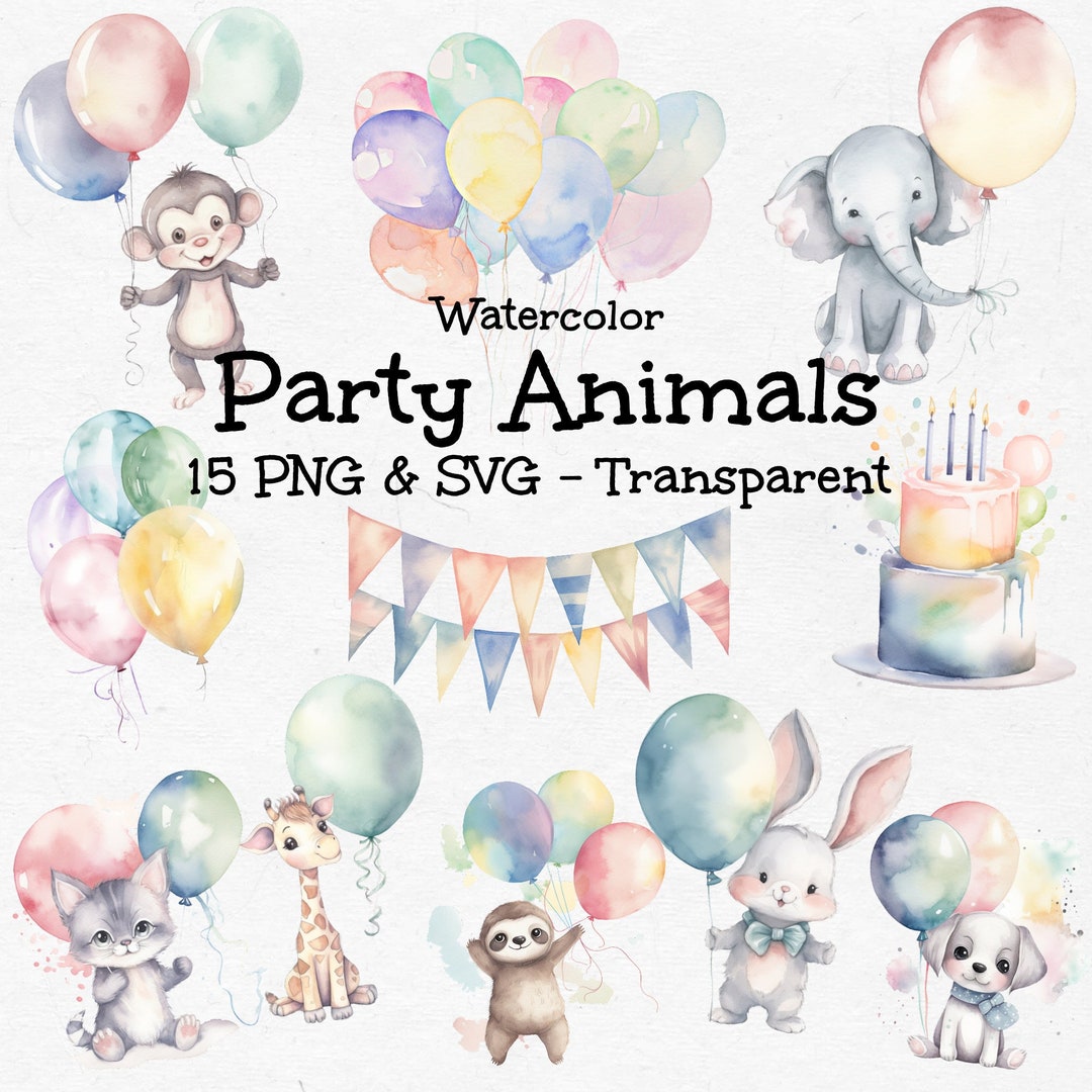 Party Animal Clipart 15 PNG & SVG, Watercolor Clipart, Baby Animals ...