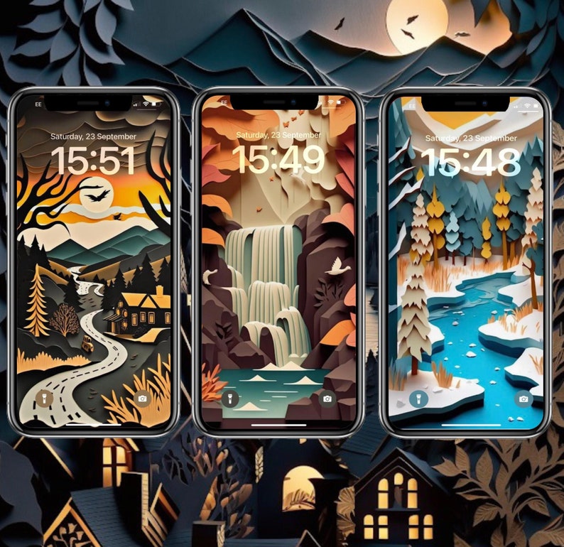 36 Kirigami Wallpapers, iPhone Instant Download, Colourful Paper Art ...