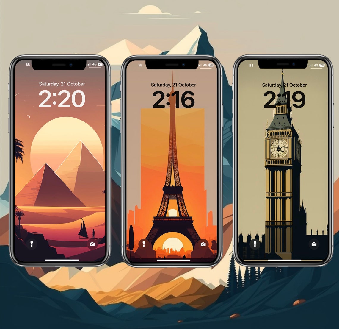 Landmarks Phone Wallpaper: Wonders of the World Lockscreen (instant ...