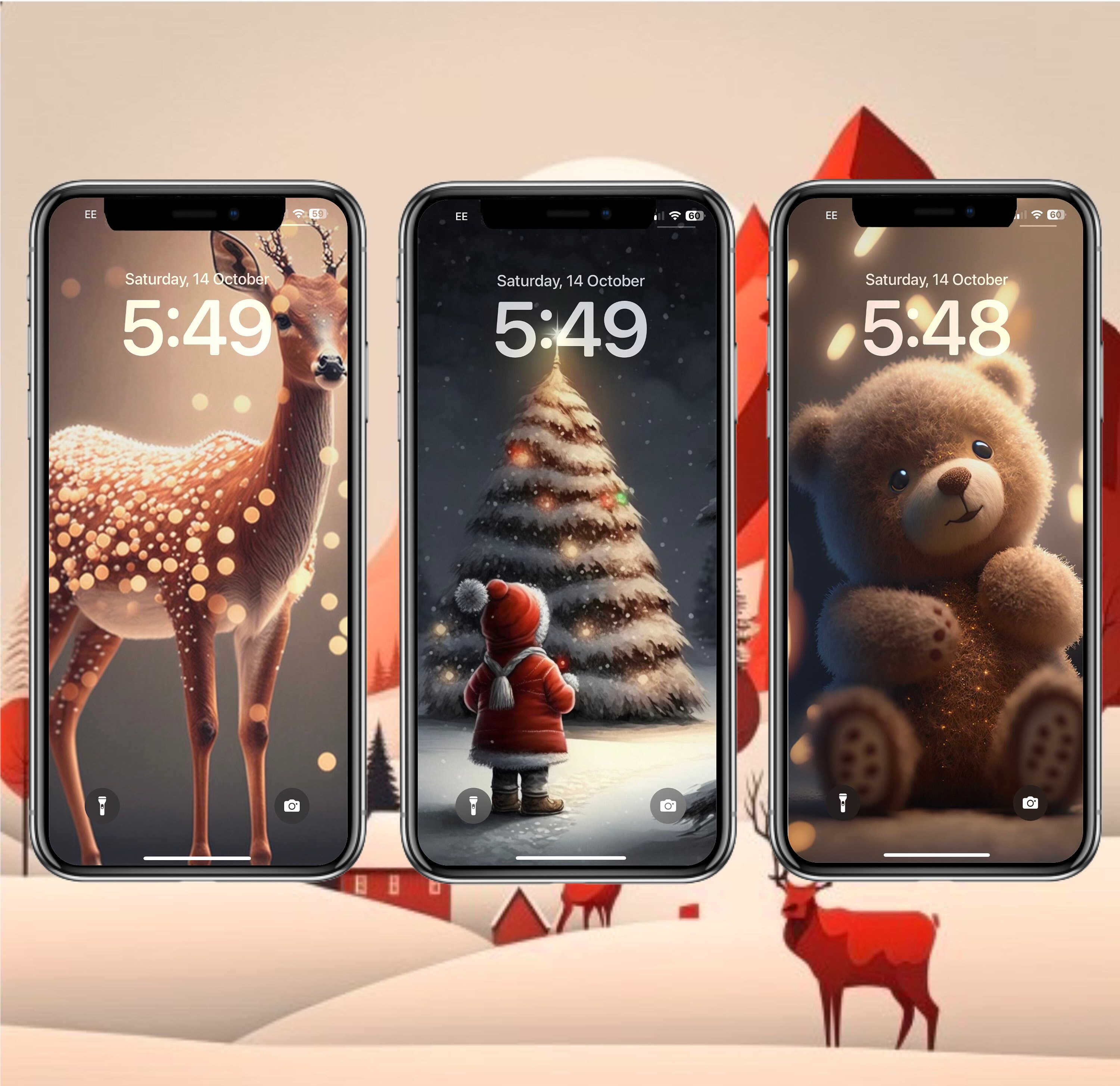 50 Christmas Wallpapers, Instant Download, Warm Festive Lockscreen ...