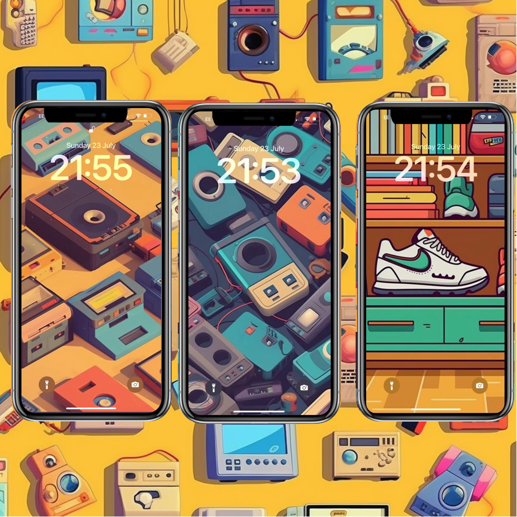 50 Retro Phone Wallpapers, Iphone, Instant Download, Colourful Retro ...