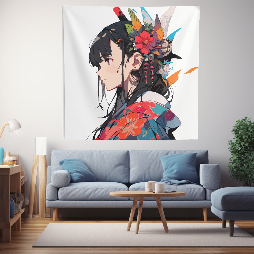Beautiful Anime Woman Wall Tapestry - Etsy