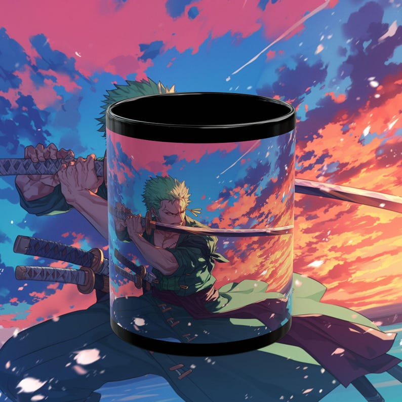Zoro Black Mug, One Piece Character Design Cup, 11oz 15oz Coffee Mug ...