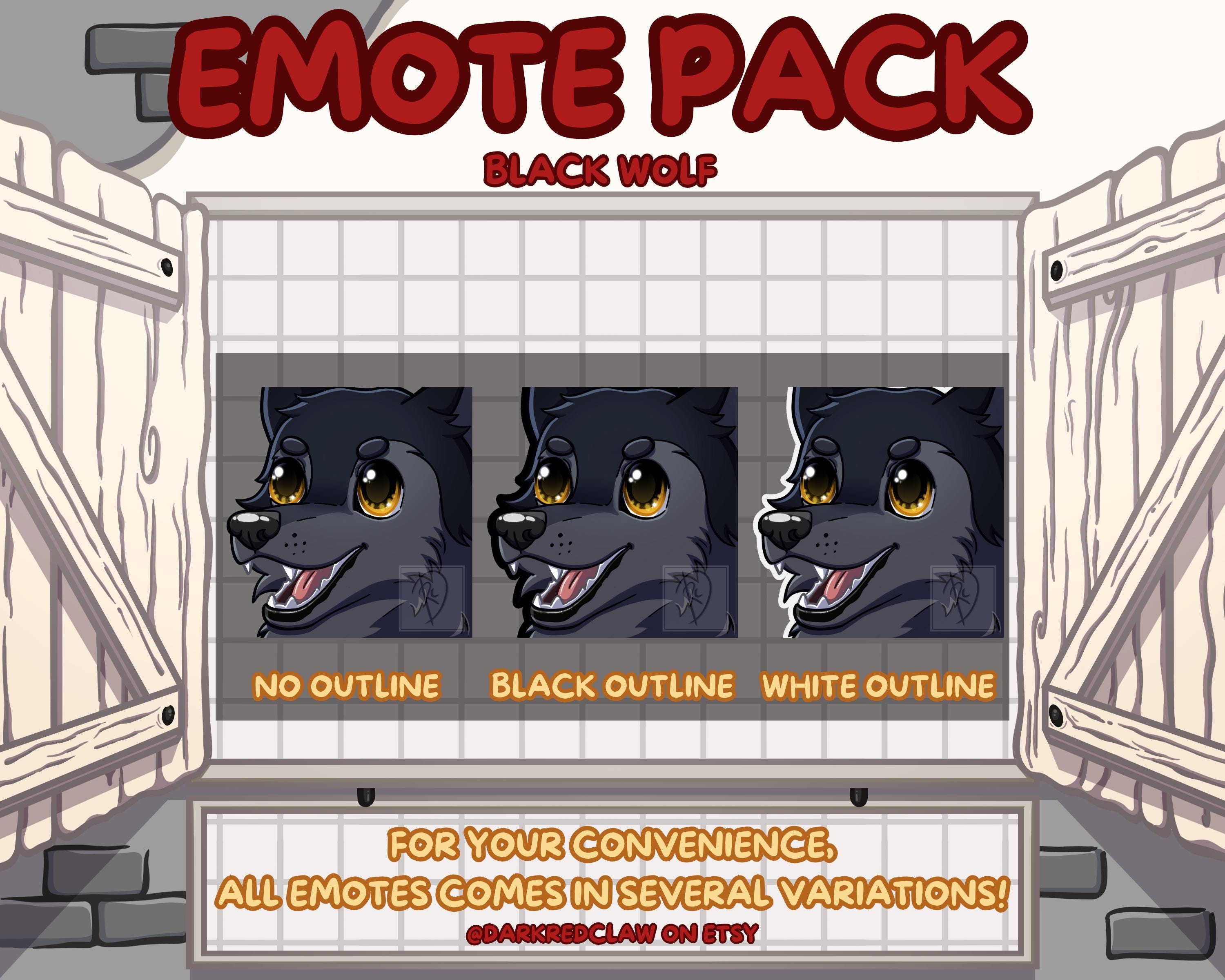 Black Wolf Emotes - Wolf Emote Pack | 6 Static Emotes for Streamers ...