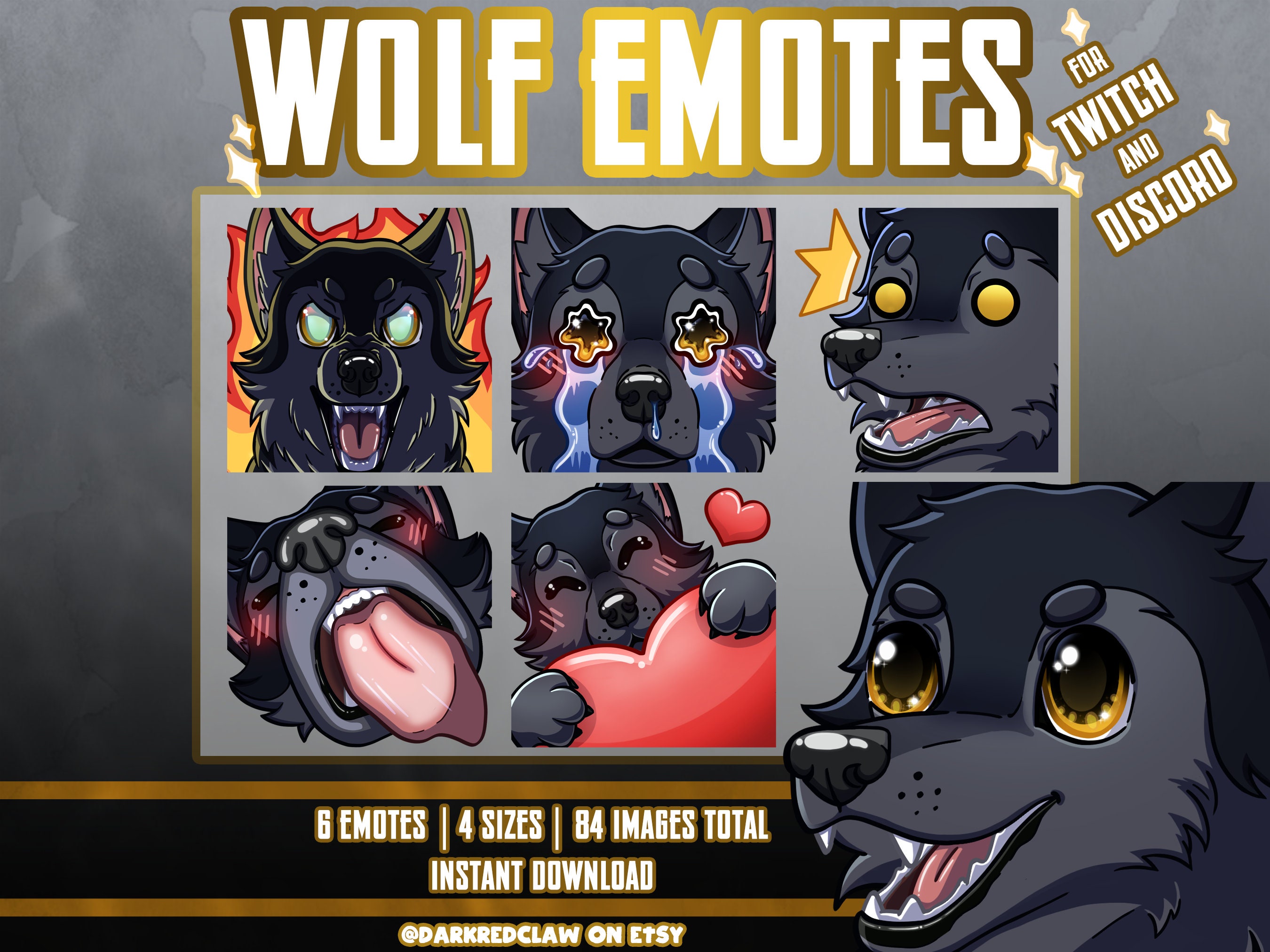 Black Wolf Emotes Wolf Emote Pack 6 Static Emotes for Streamers, Twitch ...