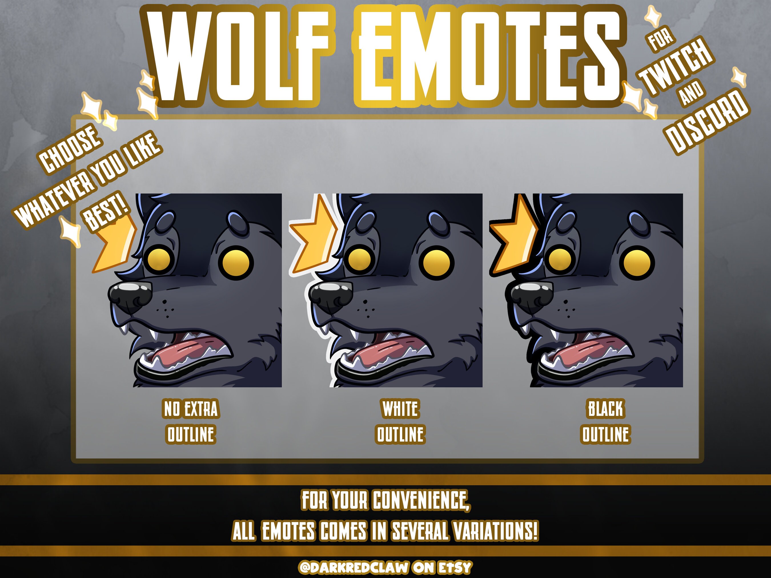 Black Wolf Emotes Wolf Emote Pack 6 Static Emotes for Streamers, Twitch ...