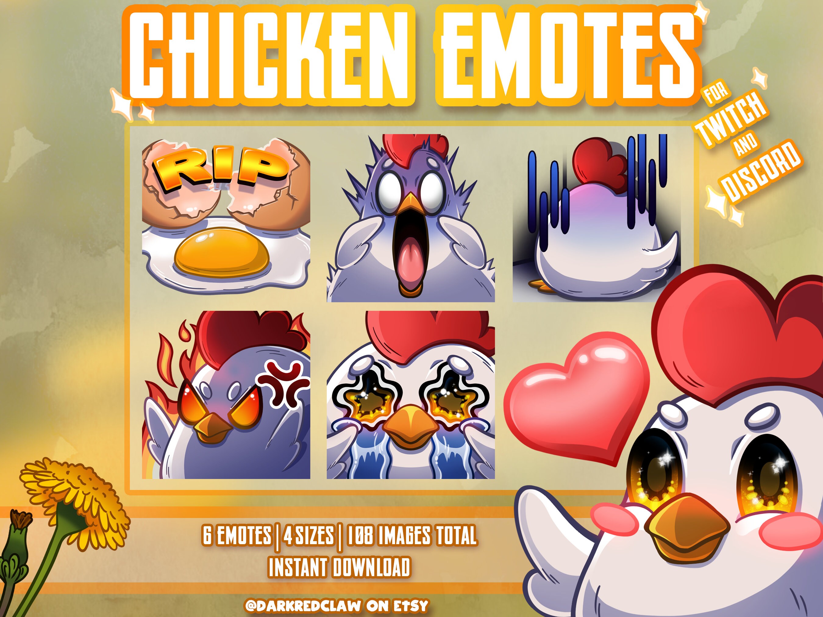 Chicken Emote Pack 6 Static Chicken Emotes for Streamers, Twitch and ...