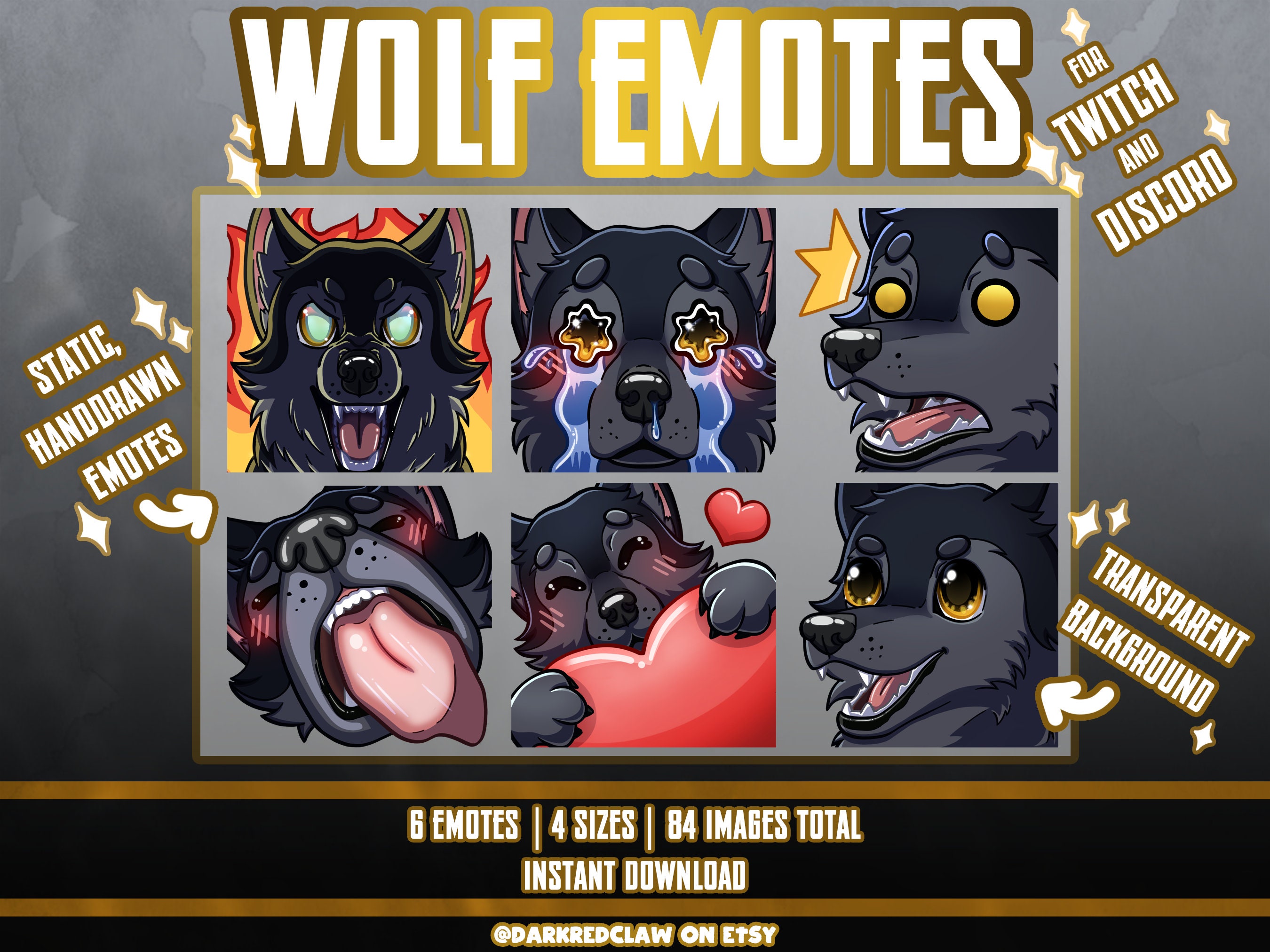 Black Wolf Emotes Wolf Emote Pack 6 Static Emotes for Streamers, Twitch ...