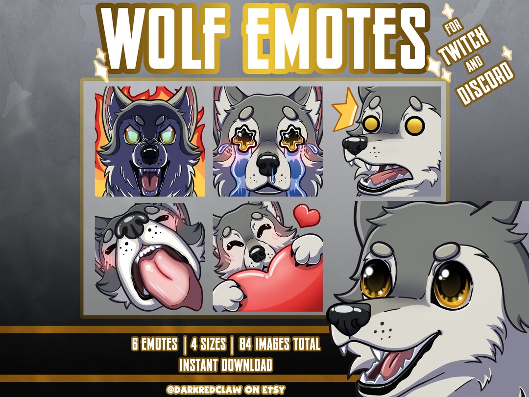 Grey Wolf Emotes Wolf Emote Pack 6 Static Emotes for Streamers, Twitch ...
