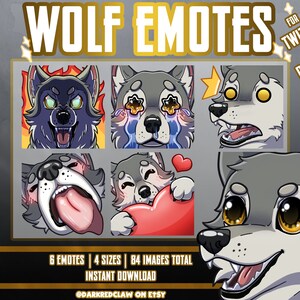 Grey Wolf Emotes Wolf Emote Pack 6 Static Emotes for Streamers, Twitch ...