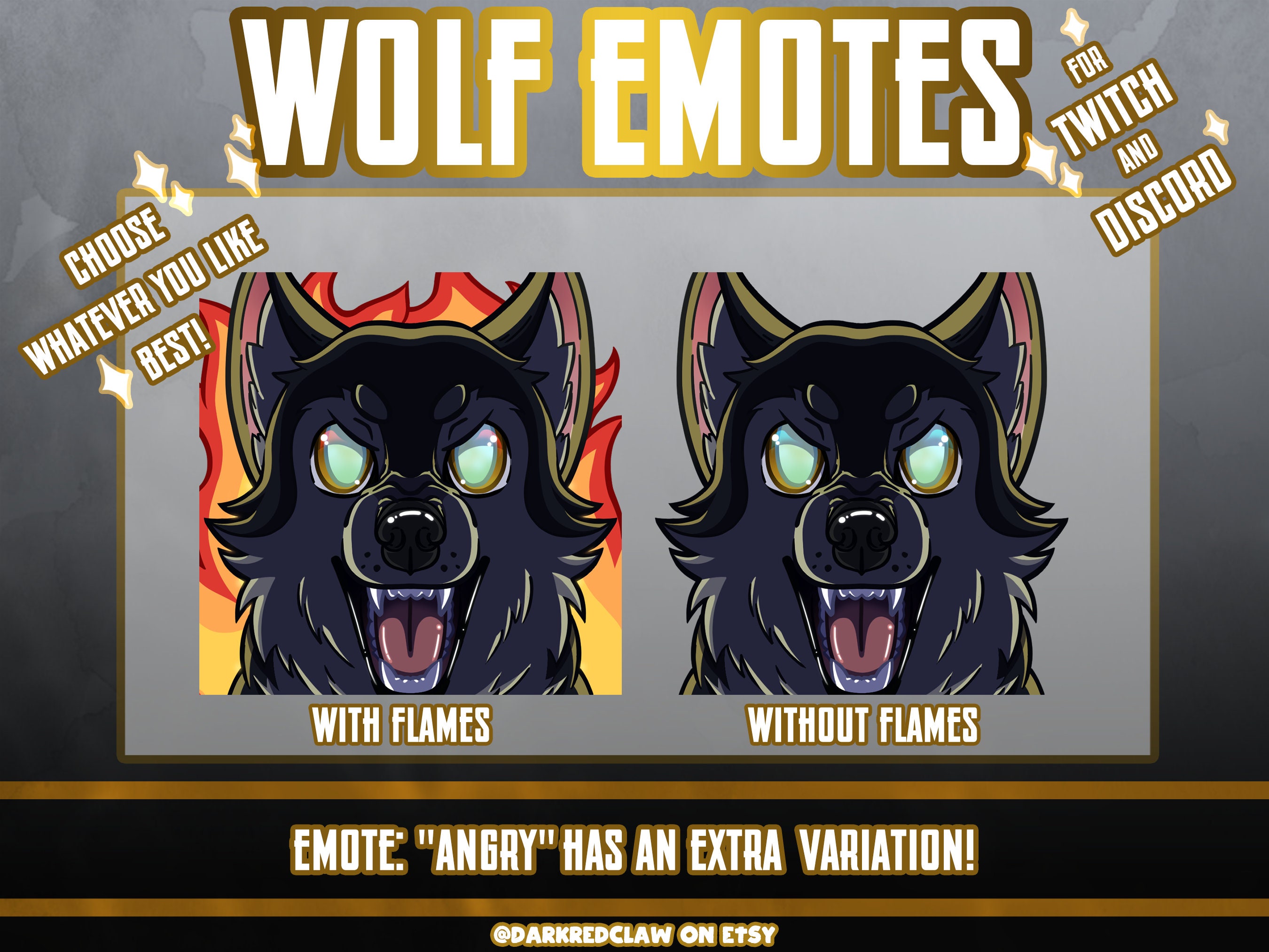 Black Wolf Emotes Wolf Emote Pack 6 Static Emotes for Streamers, Twitch ...