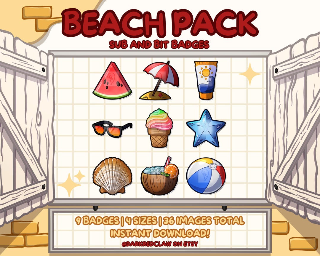 Beach Pack - 9 Beach Sub Badges, Bit Badges and Stream Decorations - Etsy