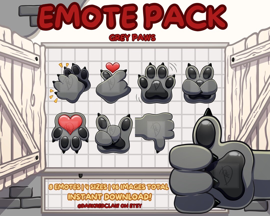 Grey Paw Emotes - Paw Emote Pack | 8 Static Paw Emotes for Streamers ...