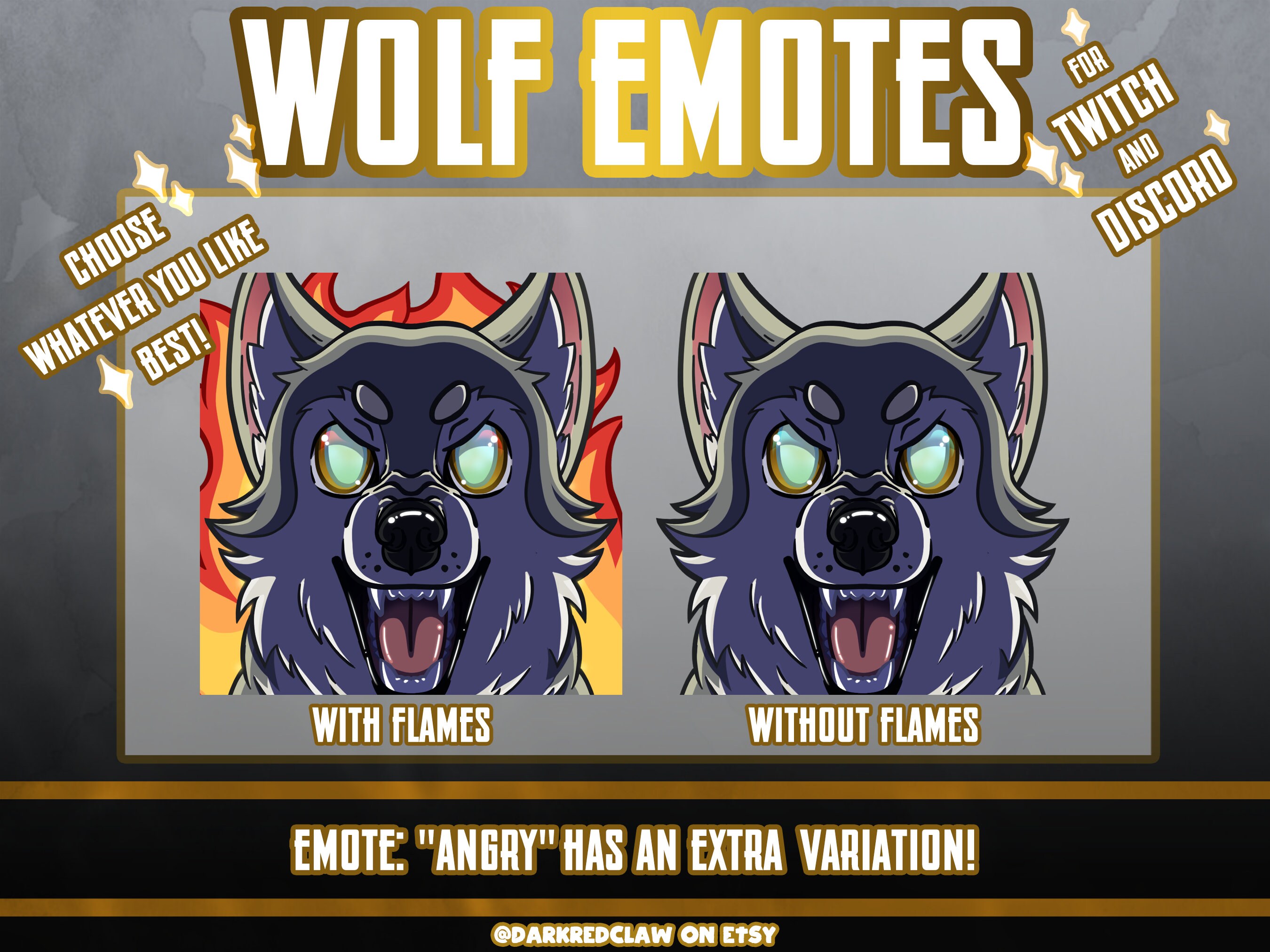 Grey Wolf Emotes Wolf Emote Pack 6 Static Emotes for Streamers, Twitch ...