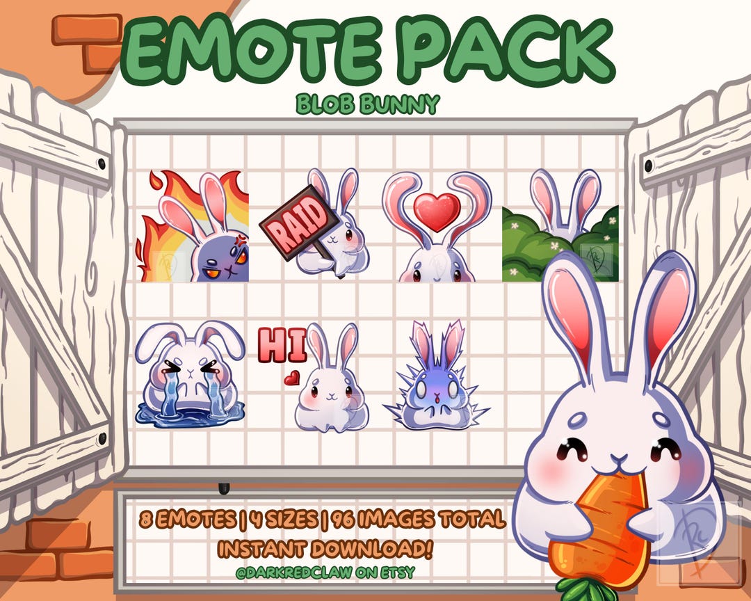 Cute Blob Bunny Emotes - Bunny Emote Pack | 8 Static Emotes for ...