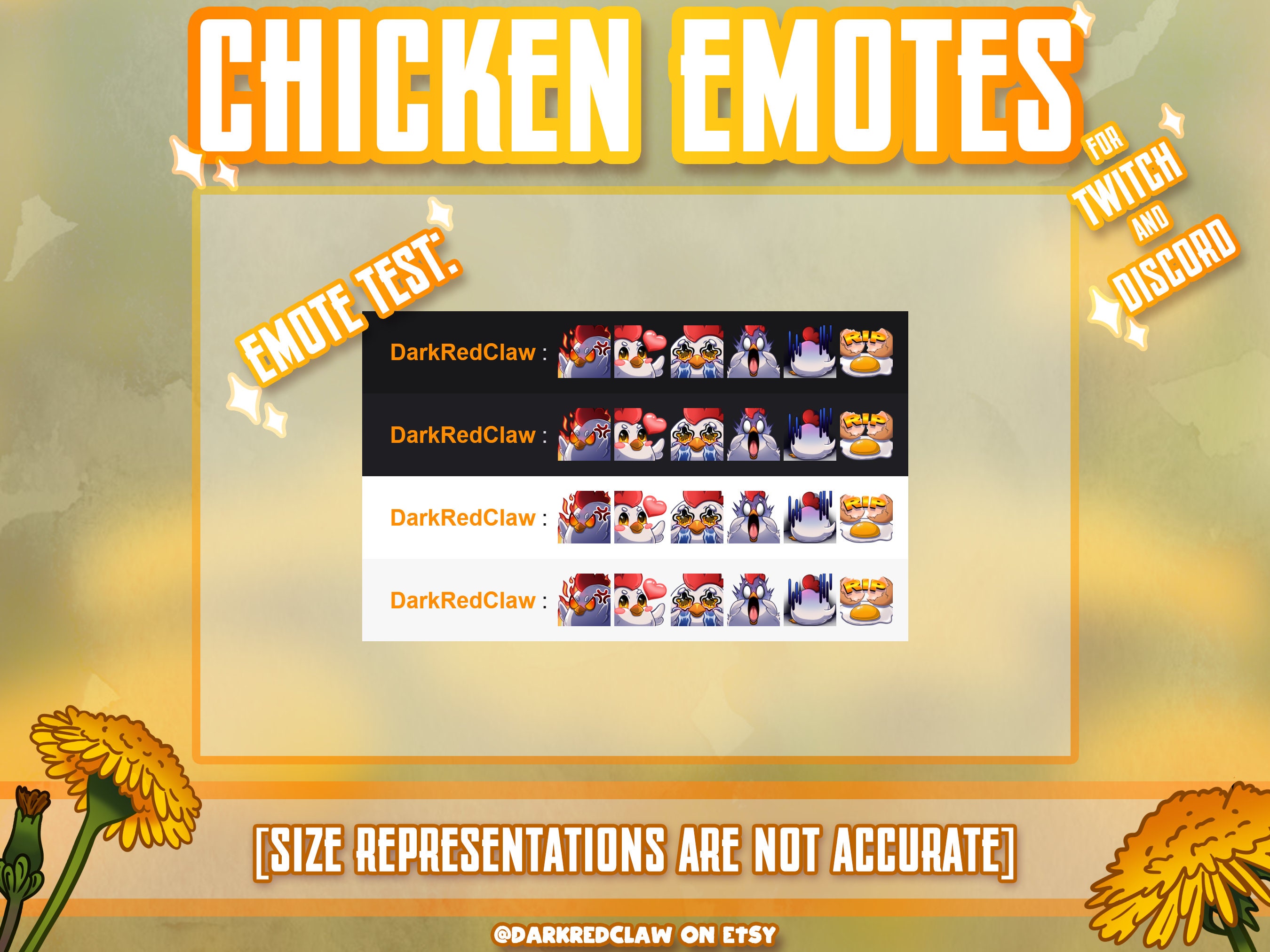 Chicken Emote Pack 6 Static Chicken Emotes for Streamers, Twitch and ...