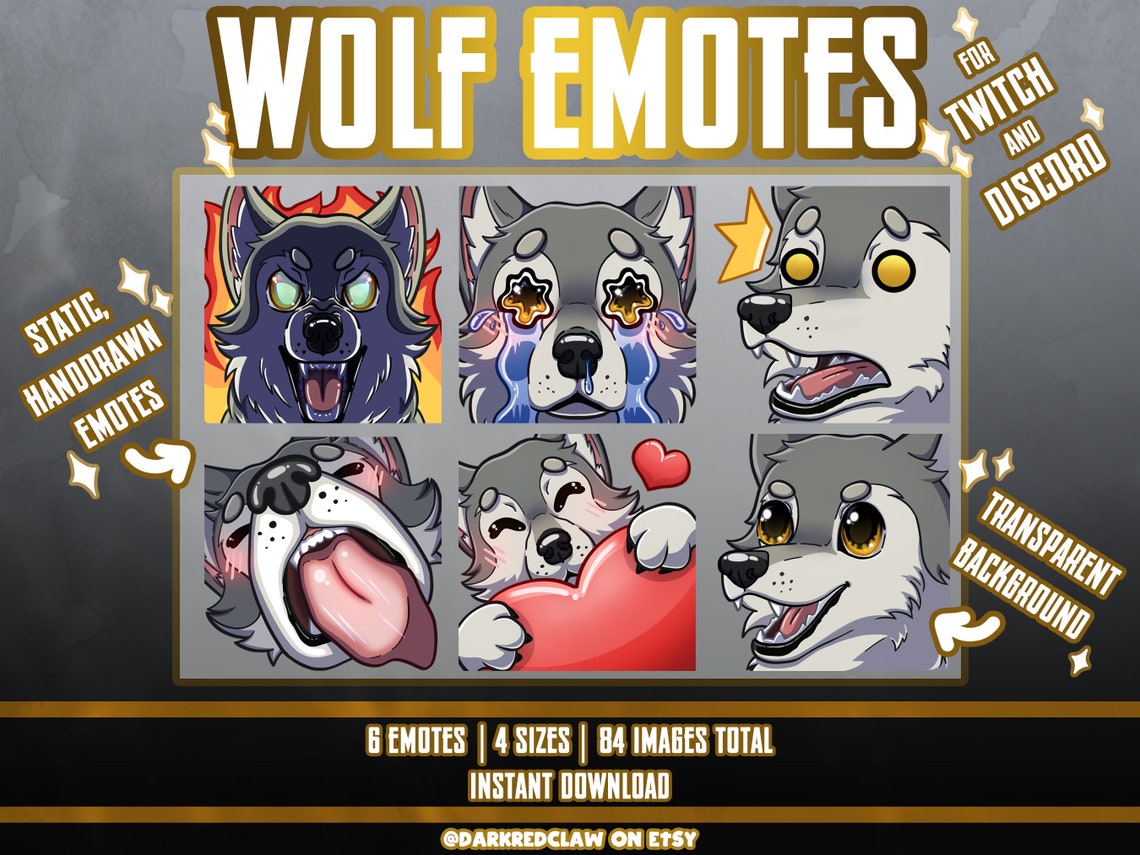 Grey Wolf Emotes Wolf Emote Pack 6 Static Emotes for Streamers, Twitch ...