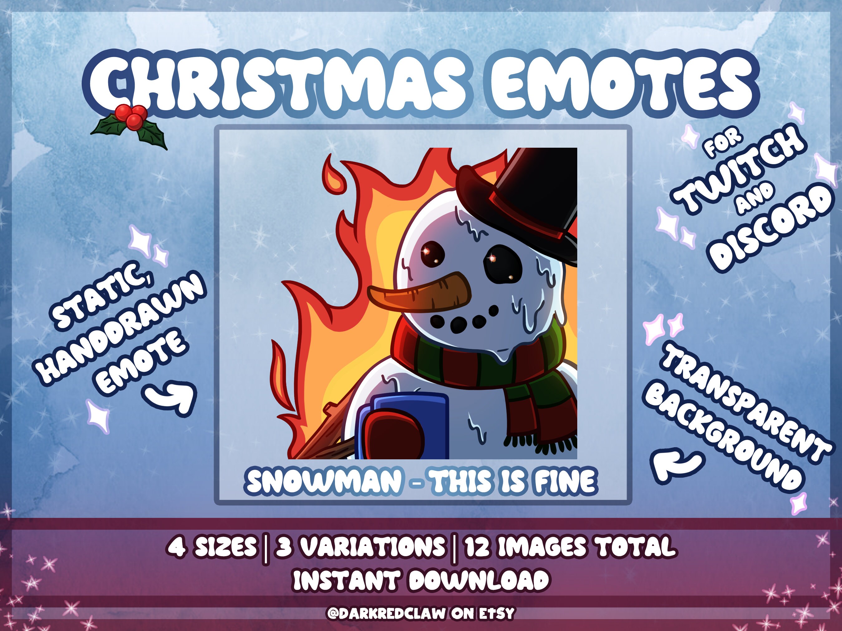 Christmas Emotes Snowman This is Fine Emote Meme Emote Static Emote for ...