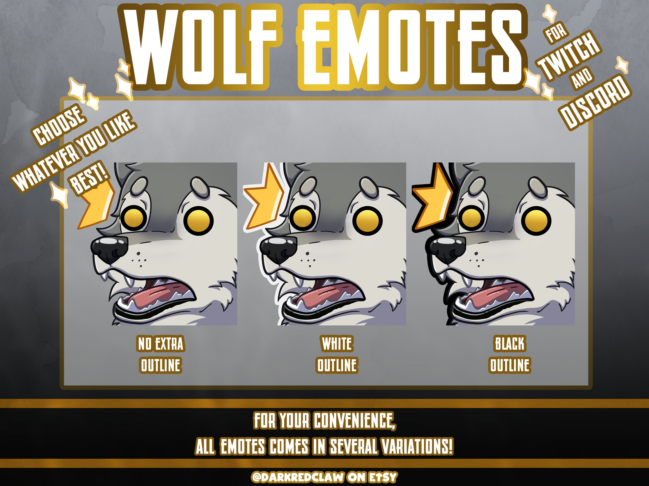 Grey Wolf Emotes Wolf Emote Pack 6 Static Emotes for Streamers, Twitch ...
