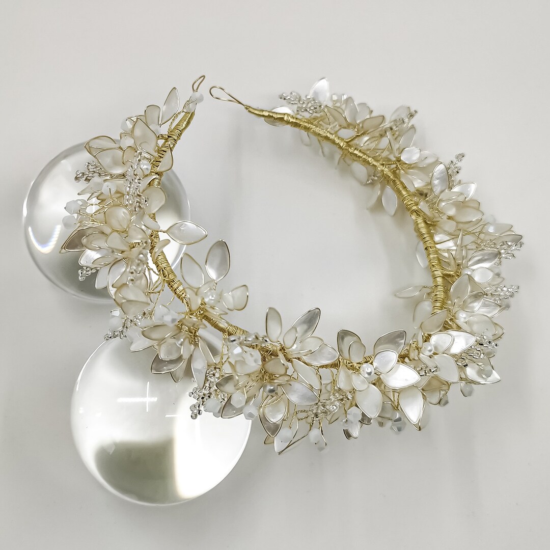Gold Floral Crystal Bridal Hair Crown Handcrafted Sand Beaded Leaves - Etsy