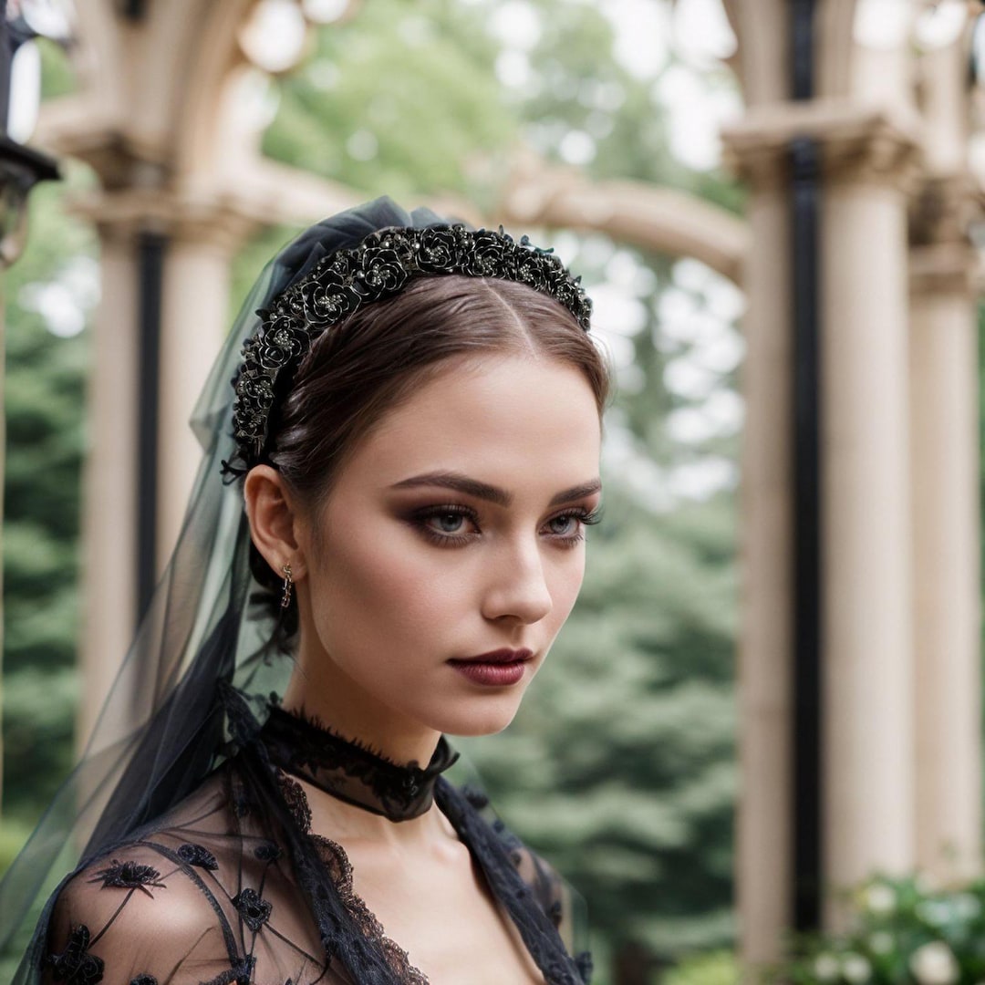 Elegant Handmade Gothic Wedding Tiara - Black Floral Crown for ...