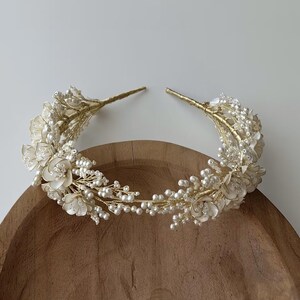 Handmade Gold Bridal Crown: Pearl Flower Wedding Tiara - Etsy
