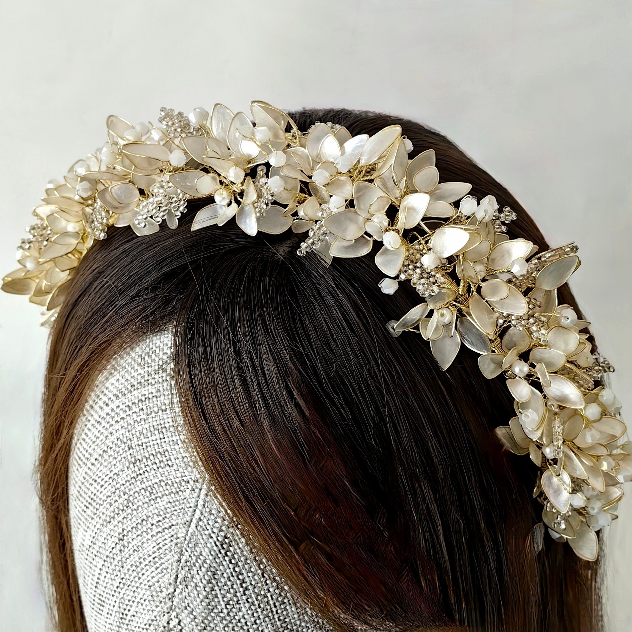 Gold Floral Crystal Bridal Hair Crown Handcrafted Sand Beaded Leaves - Etsy