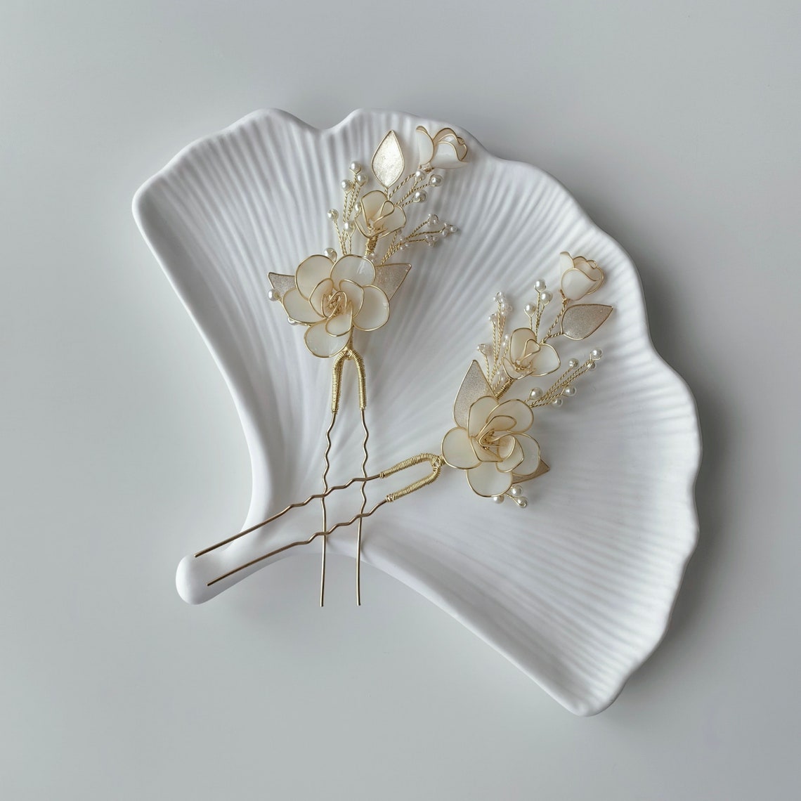 Elegant Champagne and Gold Hair Pins for Brides Beaded Branches and ...