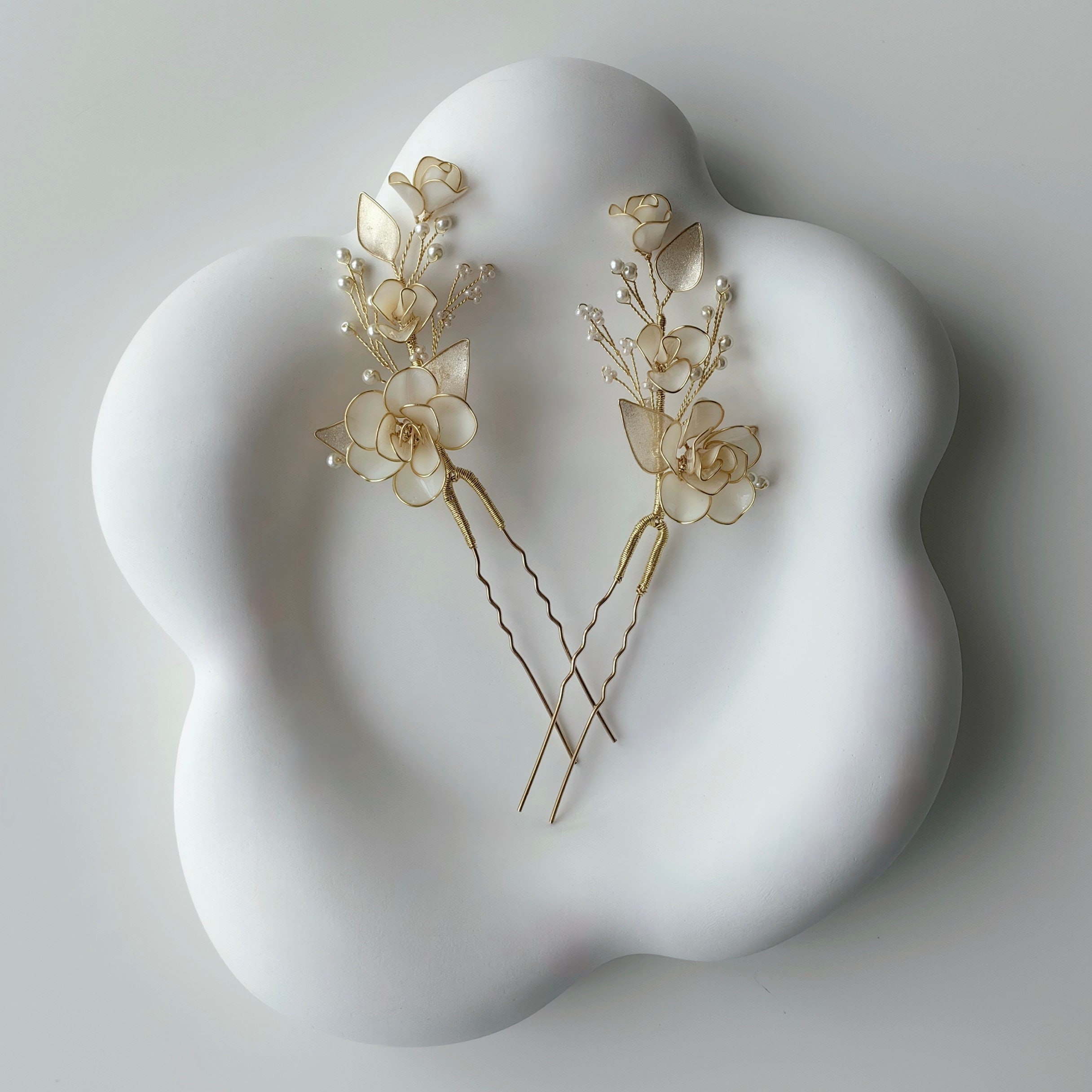 Elegant Champagne and Gold Hair Pins for Brides Beaded Branches and ...