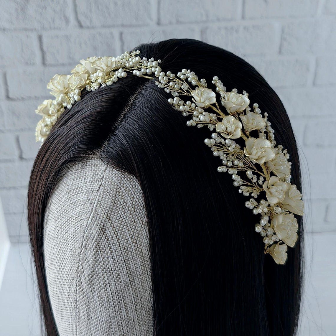 Handmade Gold Bridal Crown: Pearl Flower Wedding Tiara - Etsy