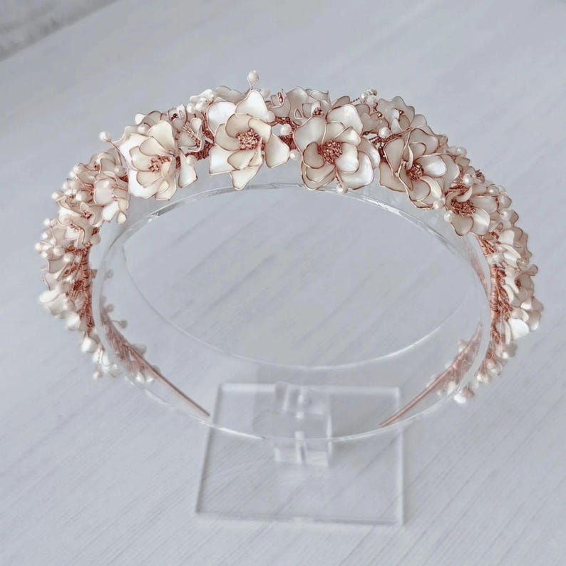 Handmade Rose Gold Floral Tiara: Crystal Wedding Headpiece - Etsy