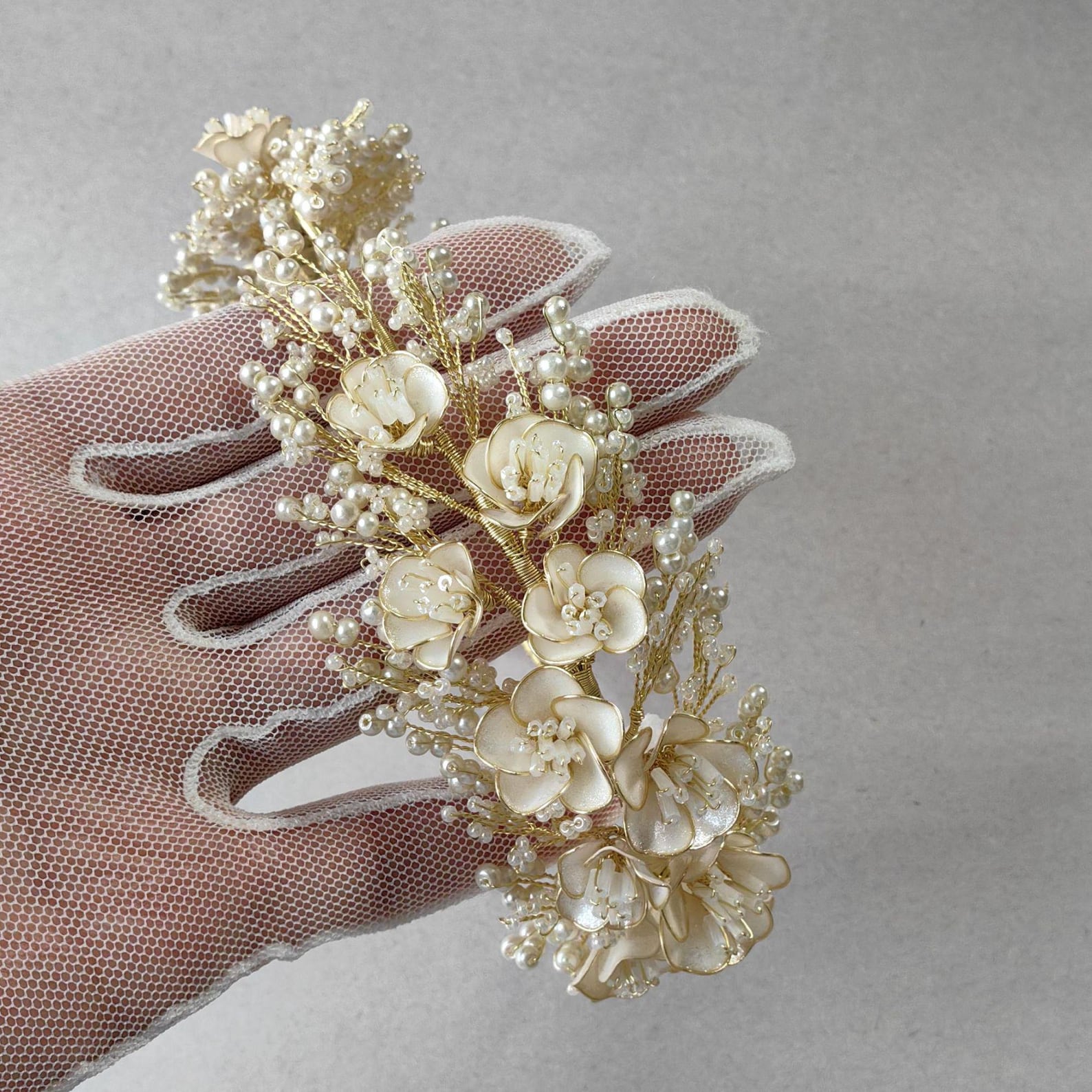 Handmade Gold Bridal Crown: Pearl Flower Wedding Tiara - Etsy