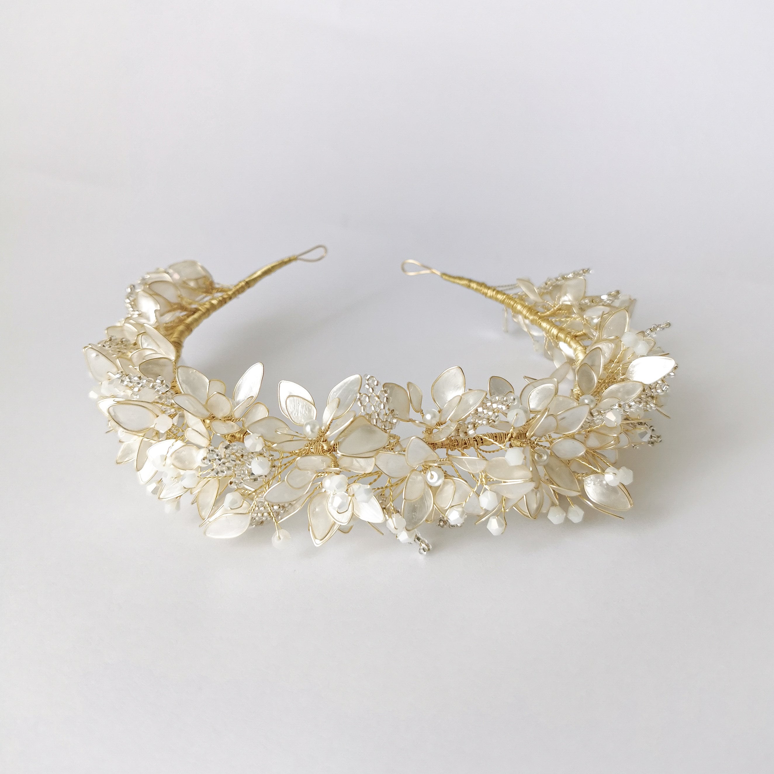 Gold Floral Crystal Bridal Hair Crown Handcrafted Sand Beaded Leaves - Etsy