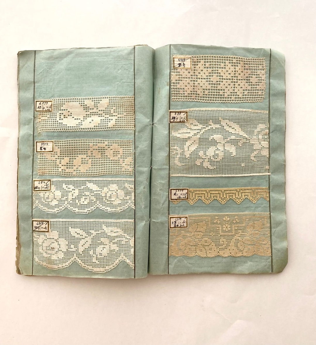 Antique 19th Century Lace Sampler With Original Labels Blue Bounded ...