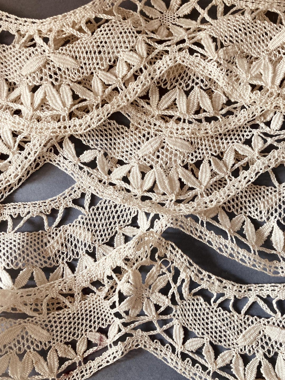 Antique Bobbin Lace Trim on Linen. Handmade With Geometric and Floral ...