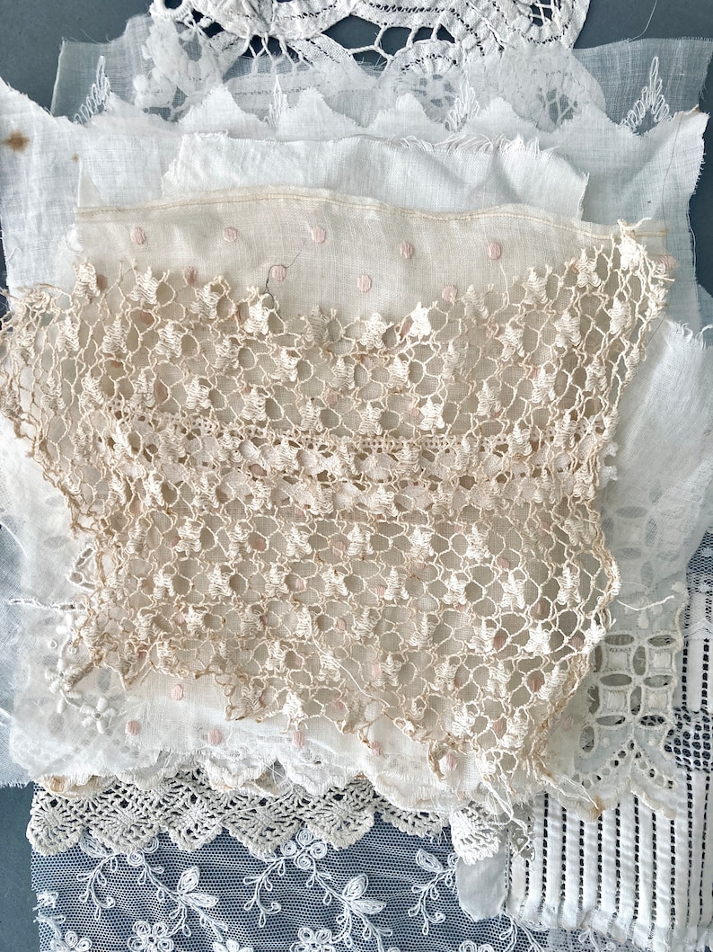 Vintage Lace and Fabric Scrap Pack – Antique Textile Bundle (50g / 22 ...