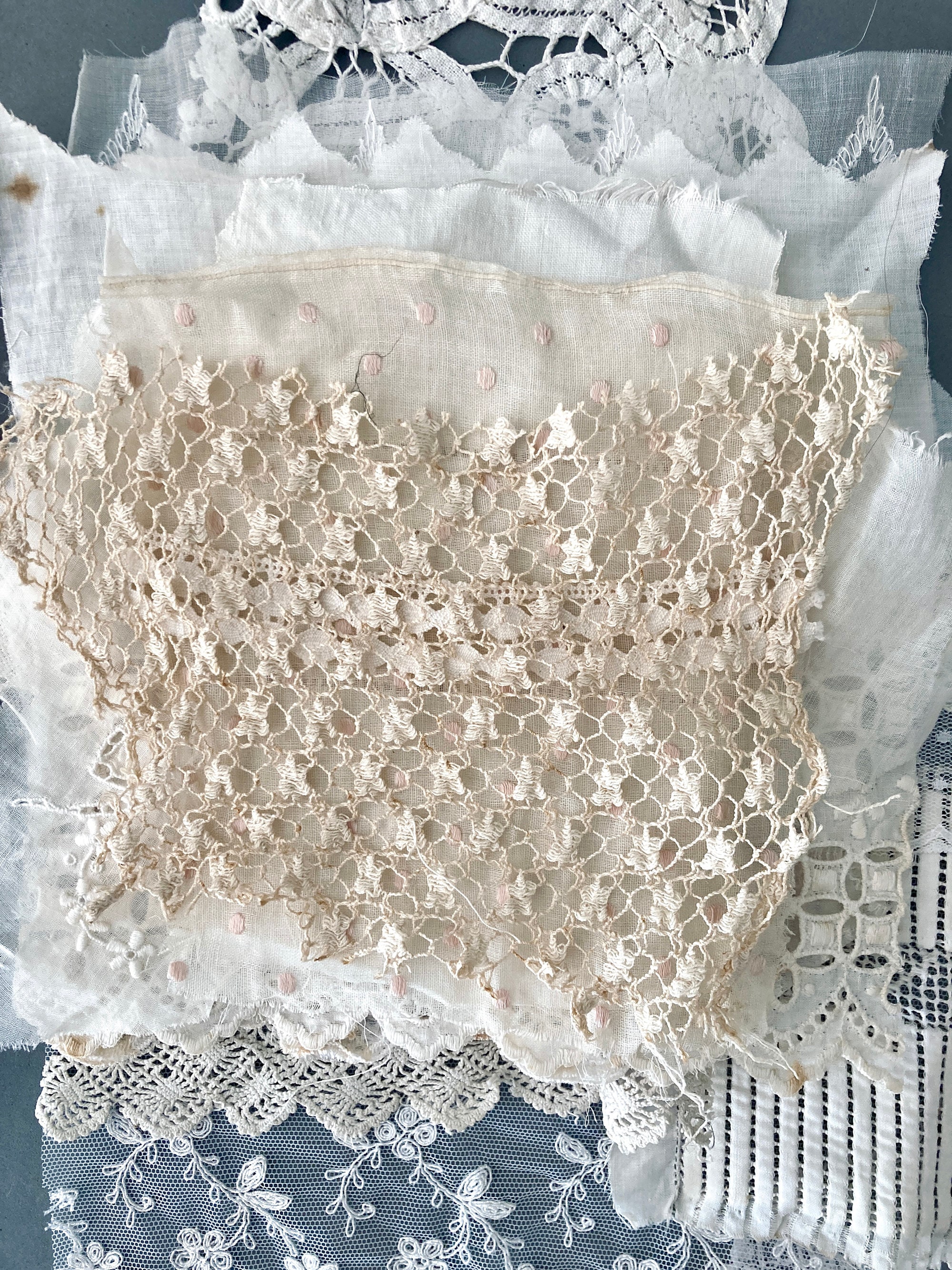 Vintage Lace and Fabric Scrap Pack – Antique Textile Bundle (50g / 22 ...