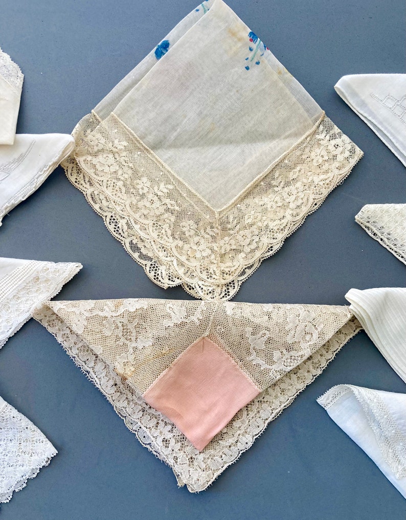 Vintage Antique Handkerchief Set With Embroidered Initials and Lace ...