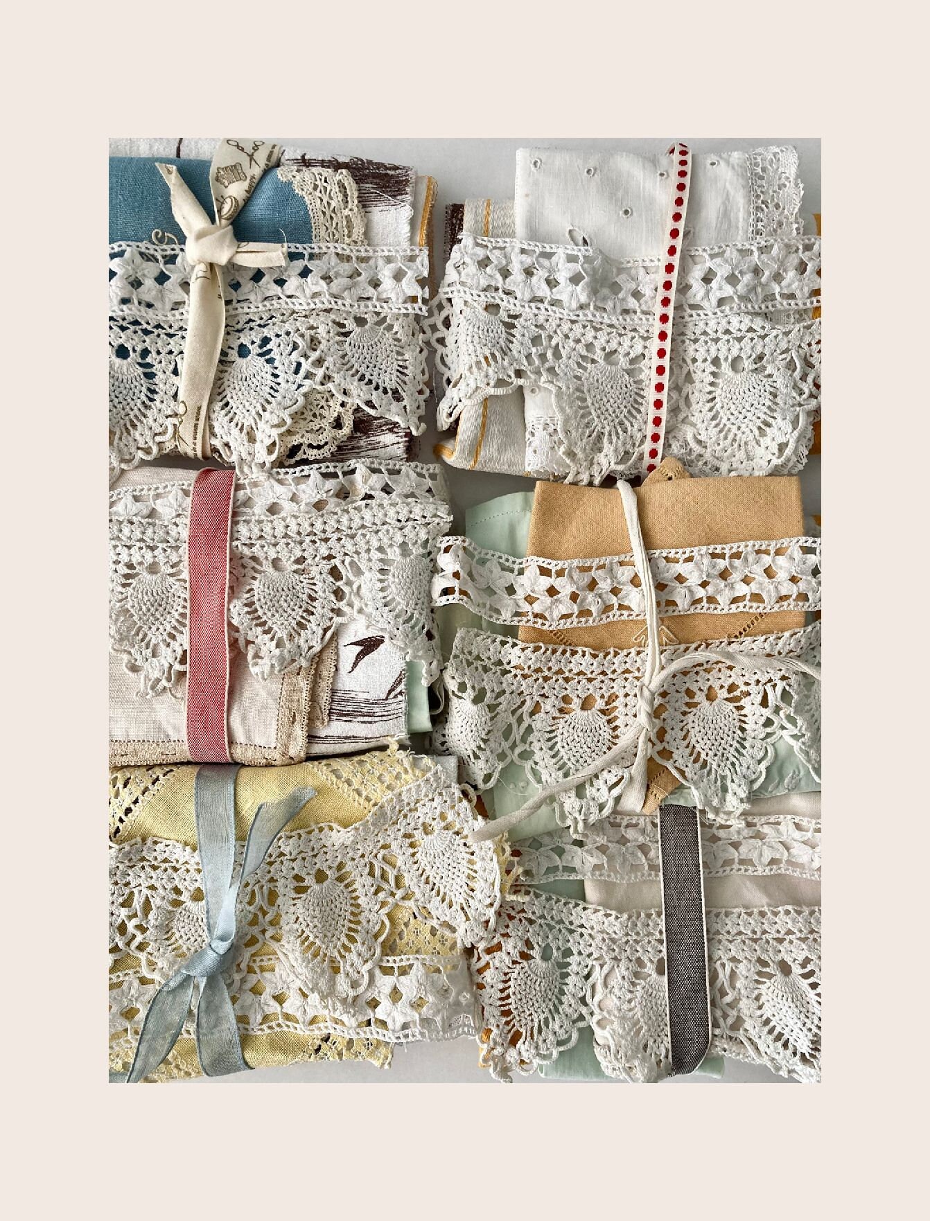 Antique Cotton Fabric Scraps Bundle in Yellow, Brown, and White ...