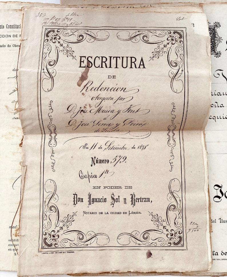 Antique Hand Written Manuscript Notarial Act. Old Calligraphy Notary ...