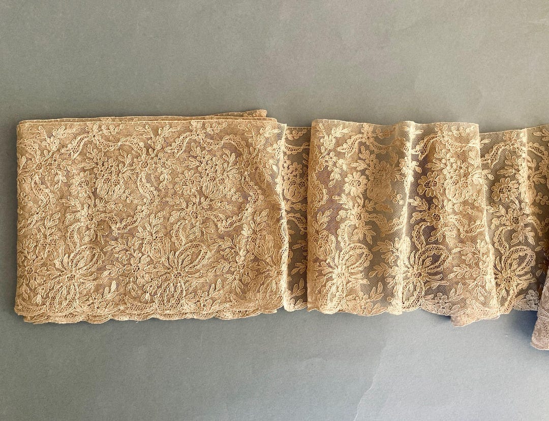 Vintage Light Ecru Embroidered Tulle Floral Lace Trim, 4.5 Meters Ideal ...