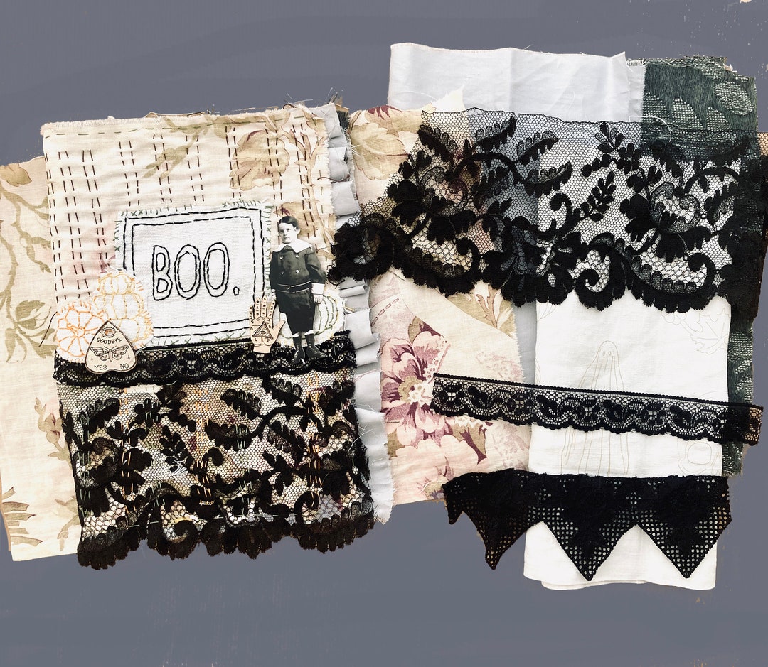 Spooky Halloween Textile Scrap Pack | Skulls, Pumpkins & Ghost. Vintage ...