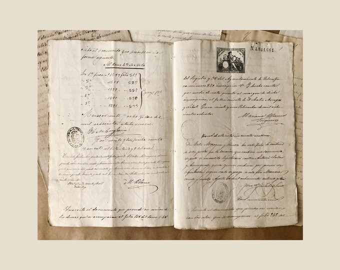 Handwritten Script. 19th Century Calligraphy Notary Documents - Antique ...