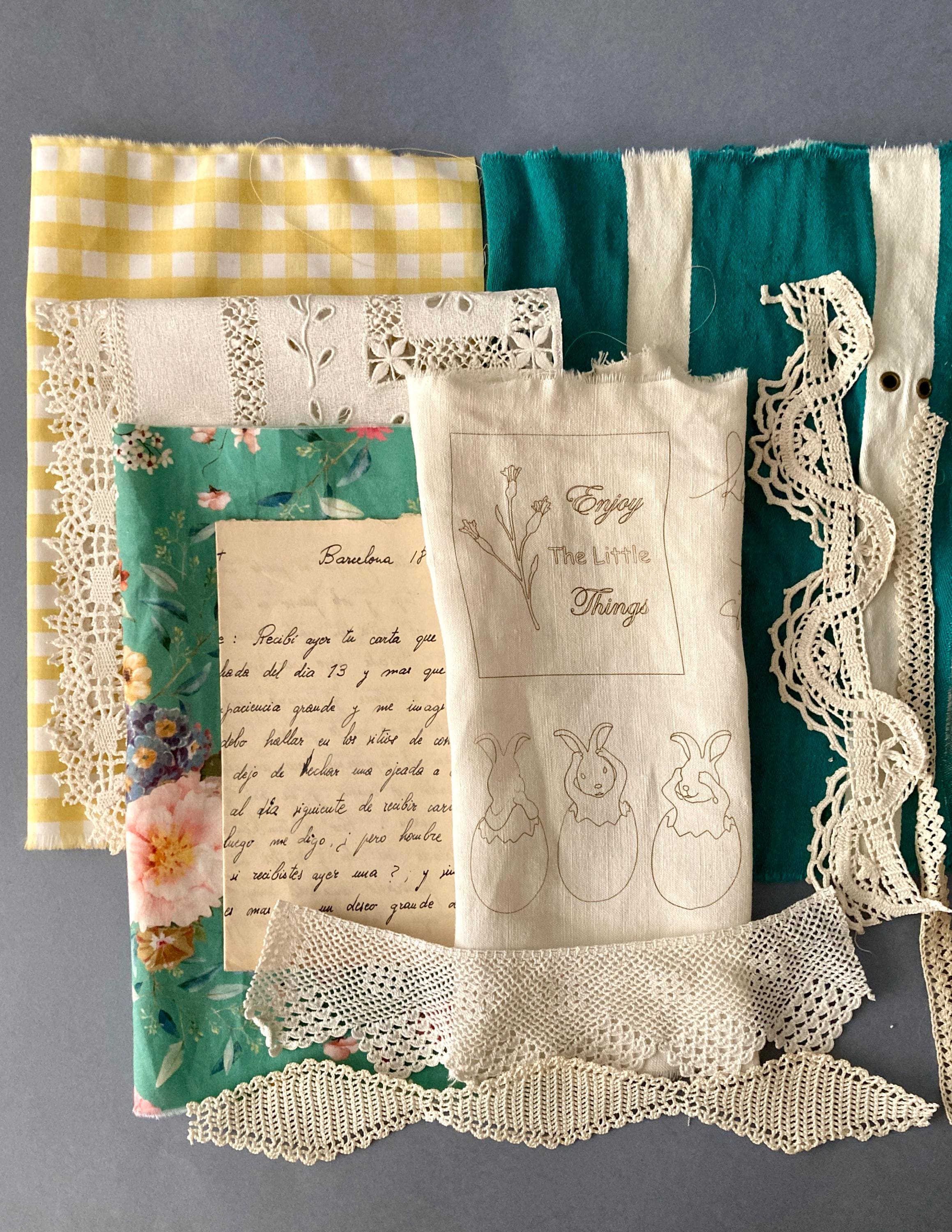 Vintage Fabric and Lace Slow Stitching Journal Book Kit. Embroidery ...