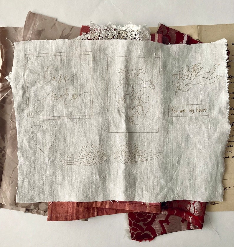 Antique Fabric and Lace Slow Stitching Journal Kit. Script Paper, Love ...
