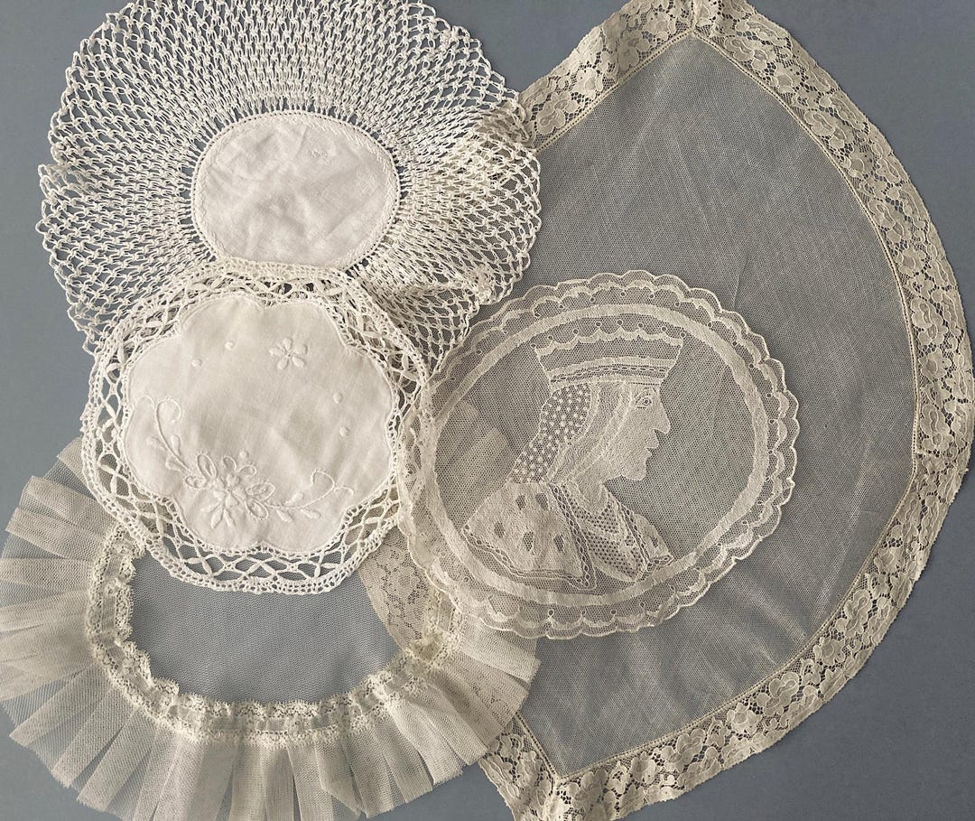 Antique and Vintage Doilies Set, White and Off-white Linen, Silk and ...