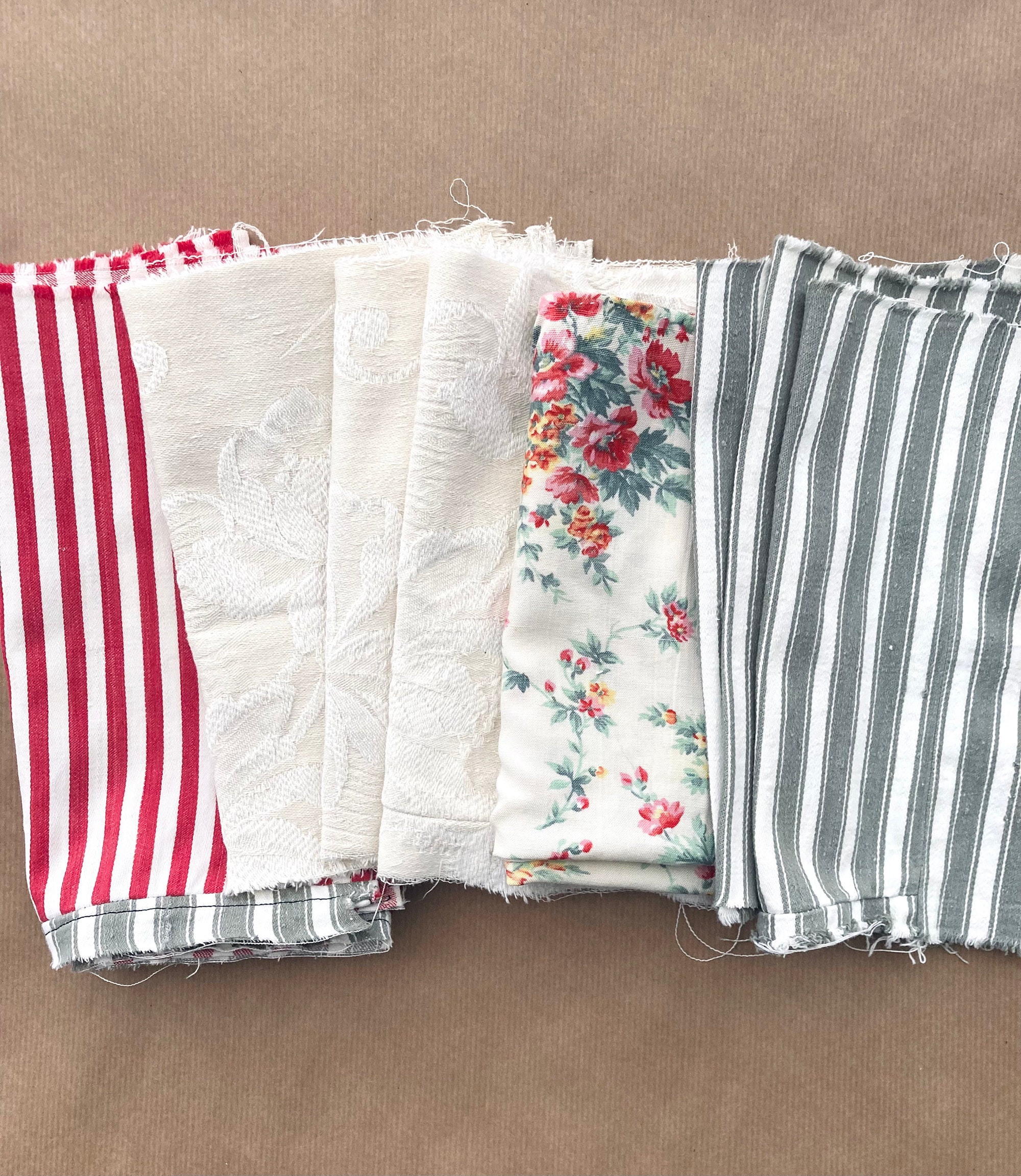 Vintage French Cotton Pieces for Crafting. Reclaimed Textile Remnants ...